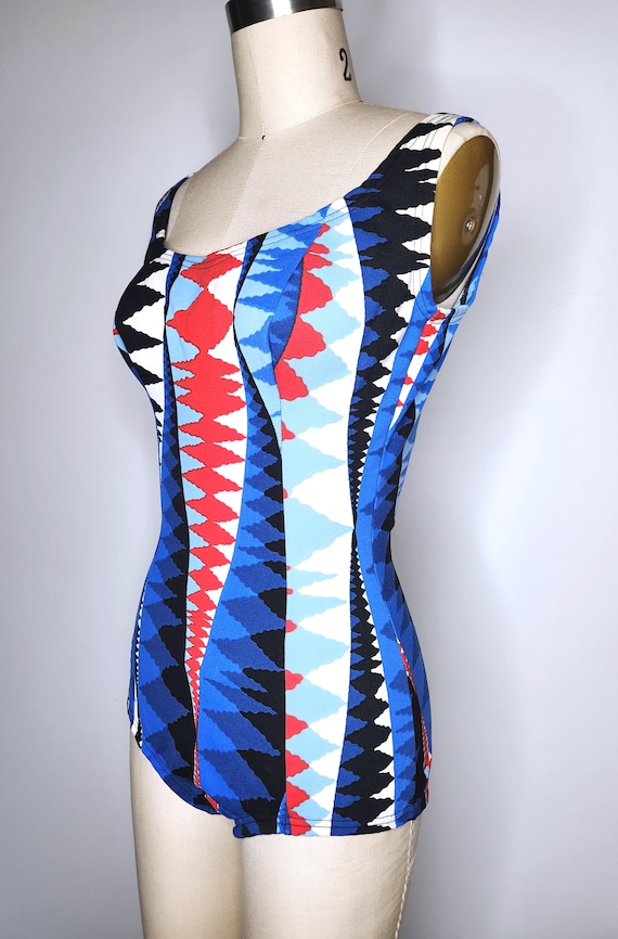 60s 70s Psychedelic Swimsuit Bathing Suit One Piece -… - Gem