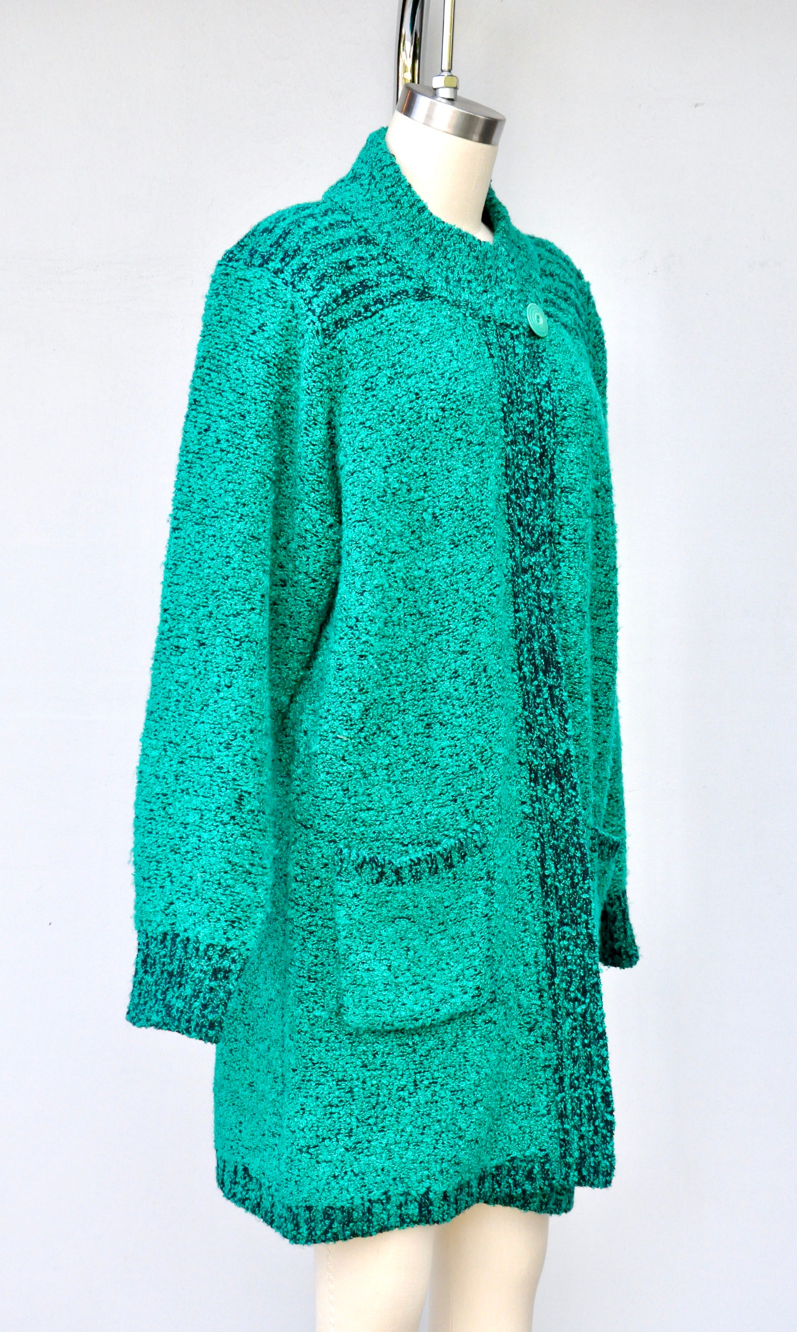 Vintage 80s Terry Cloth Green Duster Long Cardigan Duster Coat - Dark ...