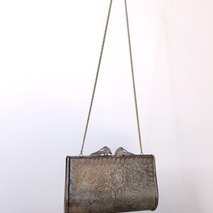 Antique 1900s Metal Hard Shell Bag Purse BIRDS Clasp - Silver Brass ...