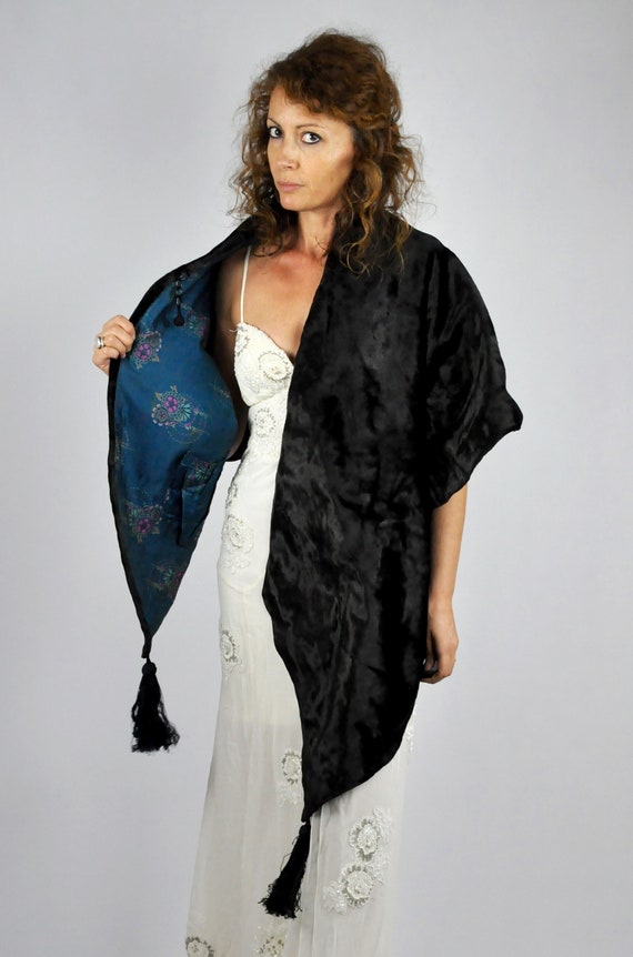 20s VELVET & SILK Shawl Cloak Cape - Flapper Shawl - … - Gem