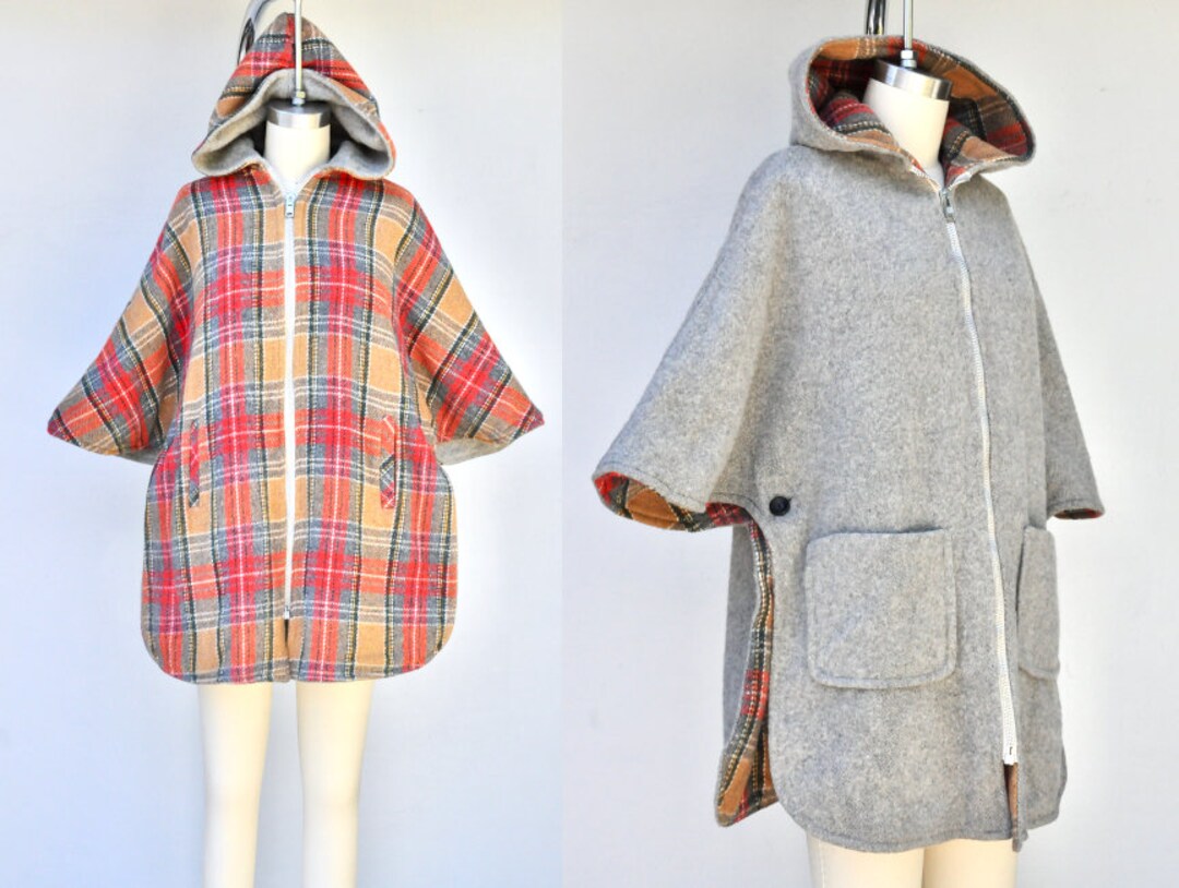 REVERSIBLE Hooded Poncho - Wool Cloak Cape - Wool Poncho - Hood Poncho ...