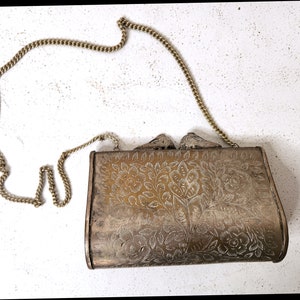 Antique 1900s Metal Hard Shell Bag Purse BIRDS Clasp - Silver Brass ...