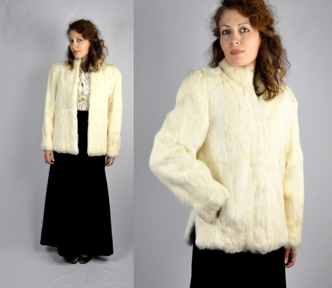 Vintage White Rabbit FUR Coat Jacket - Super Soft Genuine Real Rabbit ...