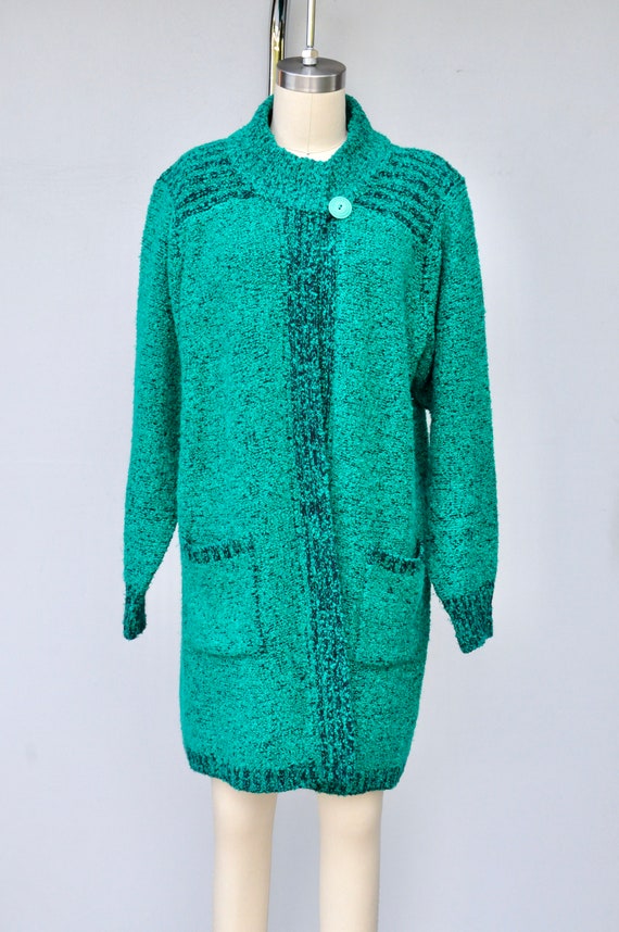 80s Terry Cloth Green Duster Long Cardigan Duster Coa… - Gem