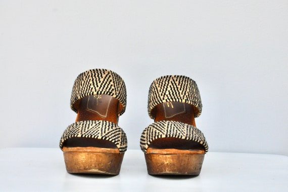 Vintage Kilim Clogs - Leather Wool & Wood Clogs Mules… - Gem