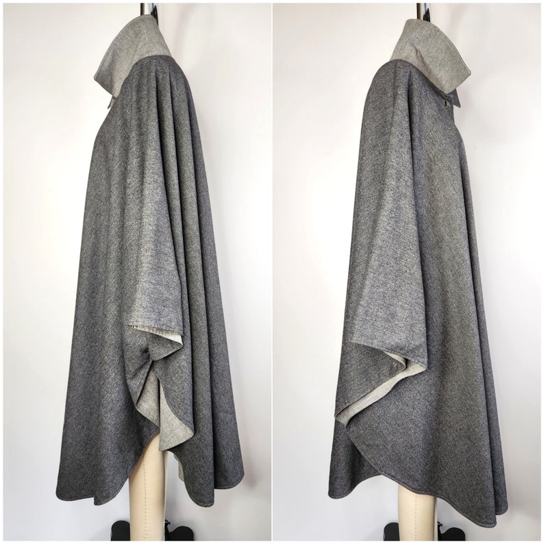 Vintage REVERSIBLE Wool Cloak Cape Poncho - 2 Tones of Gray Wool Cape ...