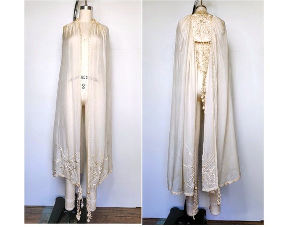 20s Ivory Silk Long Shawl Cloak Cape - Flapper Shawl … - Gem