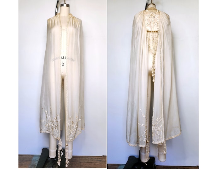 20s Ivory Silk Long Shawl Cloak Cape - Flapper Shawl - Piano Opera ...