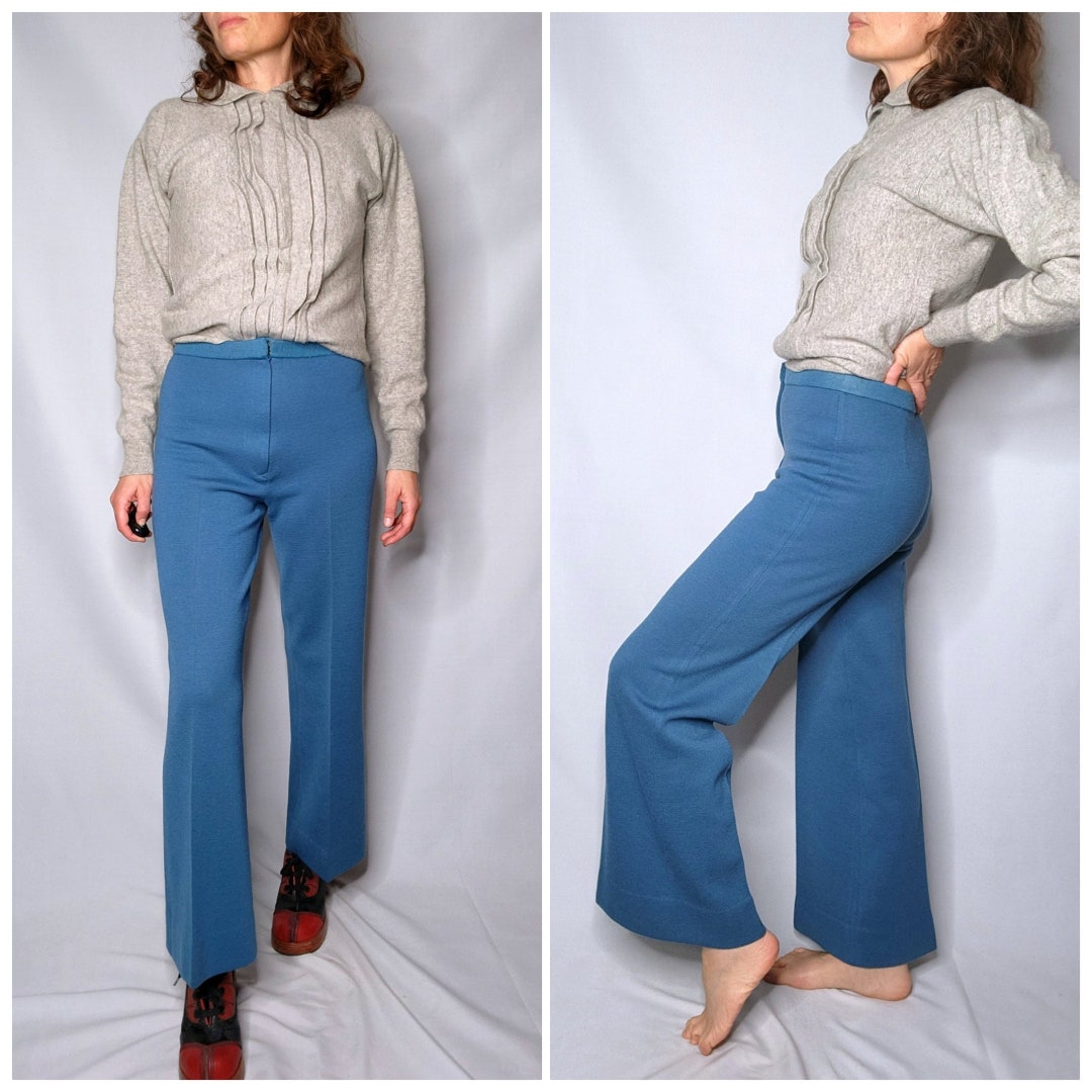 Vintage Blue Wool Pants - High Waisted Pants - Straight Wide Leg Pants ...