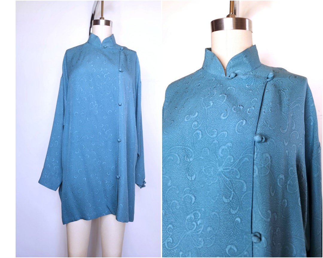Vintage SILK Asian Tunic Blouse Duster - Korean Neck - Mandarin Neck ...