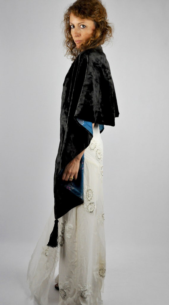 20s VELVET & SILK Shawl Cloak Cape - Flapper Shawl - … - Gem