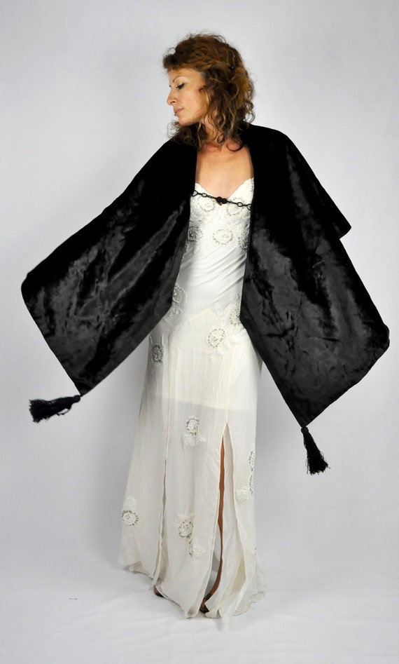 20s VELVET & SILK Shawl Cloak Cape - Flapper Shawl - … - Gem