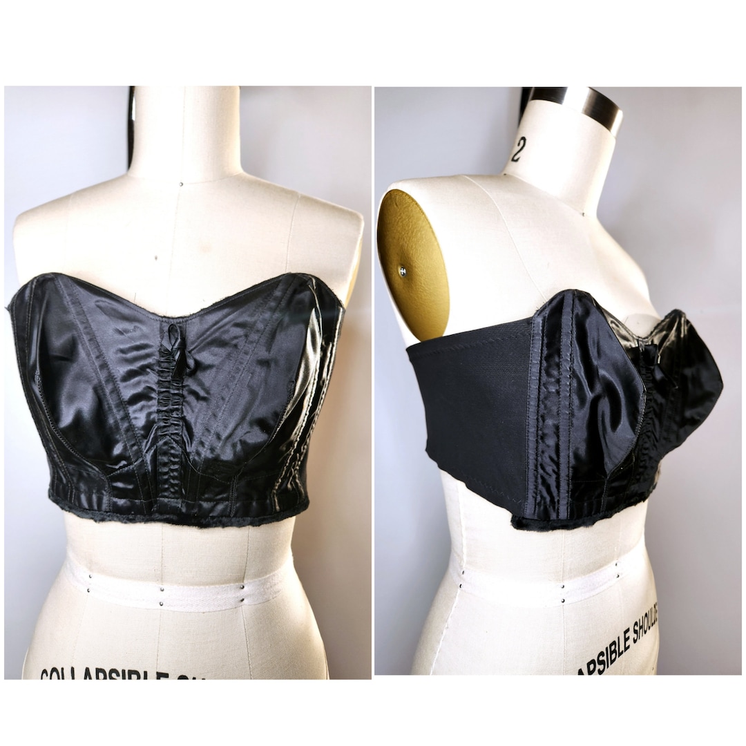 Vintage Black Satin Bullet Bra Corset Bustier Bullet Bra - Etsy