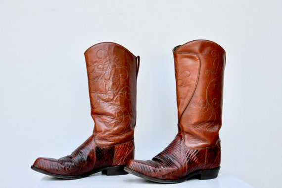 Vintage Cowgirl Boots - Cowboy Boots - 2 Tones Leathe… - Gem