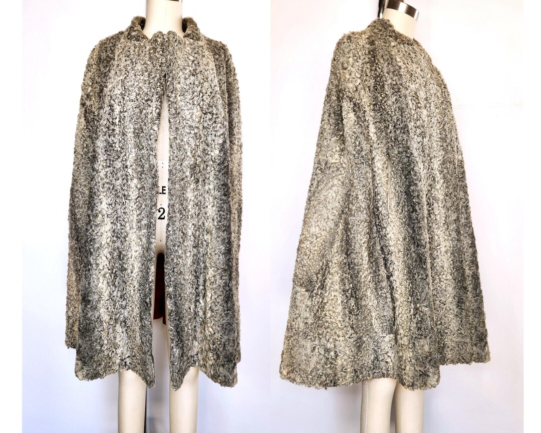 Silver Persian Lamb Fur Wool CAPE CLOAK Coat W/arm Opening - Mongolian ...