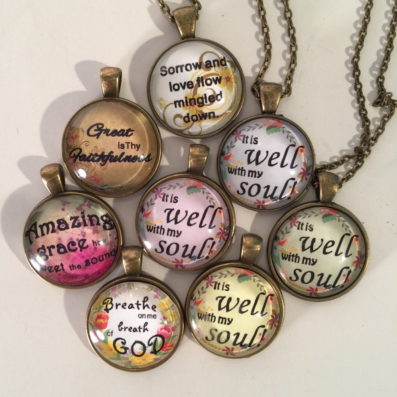 Hymn Lyric Glass Dome Necklaces, Breathe on Me Breath of God, Great is ...