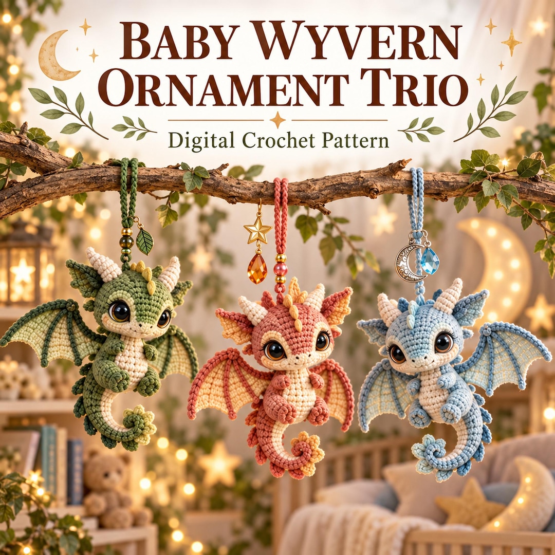 Dragon Crochet Pattern PDF, 3-in-1 Baby Wyvern Amigurumi, Hanging ...
