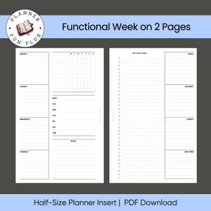 Half-size Week on 2 Pages Planner Inserts | Functional, Customizable ...