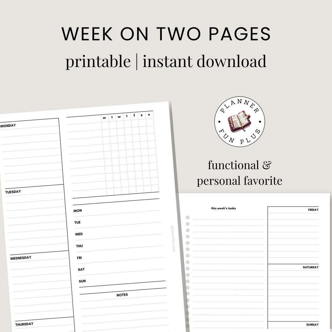 Half-size Week on 2 Pages Planner Inserts | Functional, Customizable ...