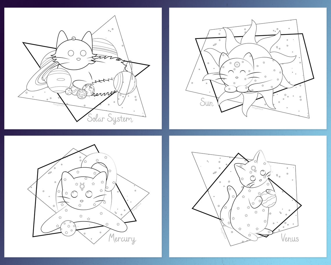 Solar System Cats Coloring Pages | Etsy