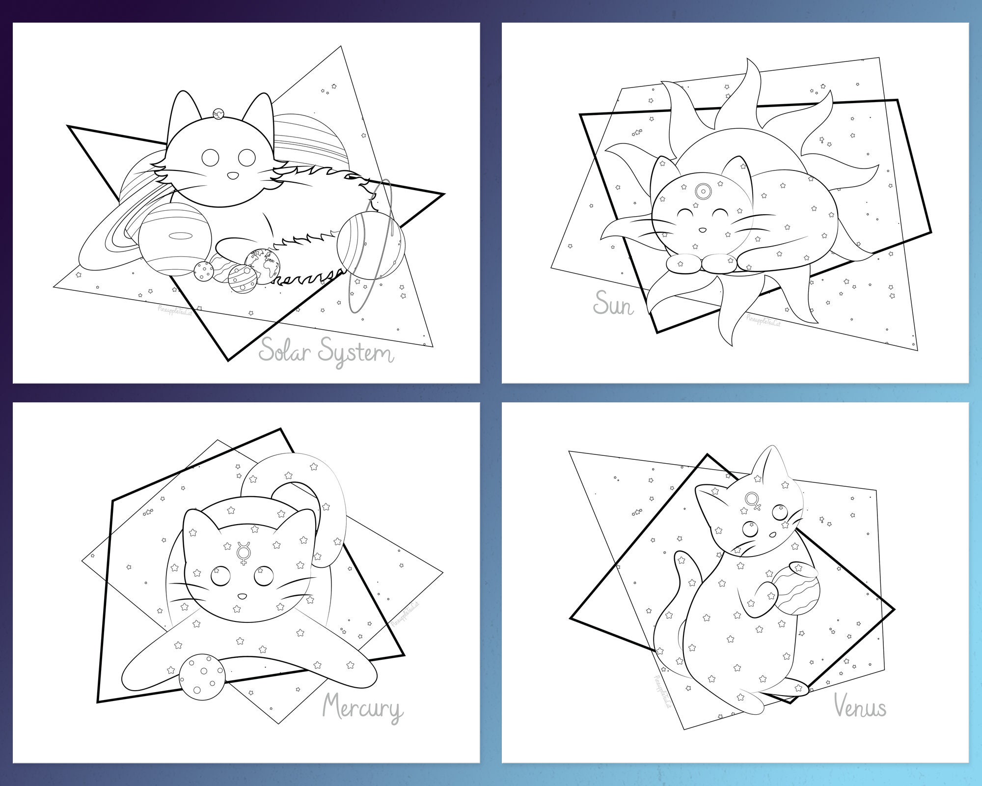 Solar System Cats Coloring Pages - Etsy