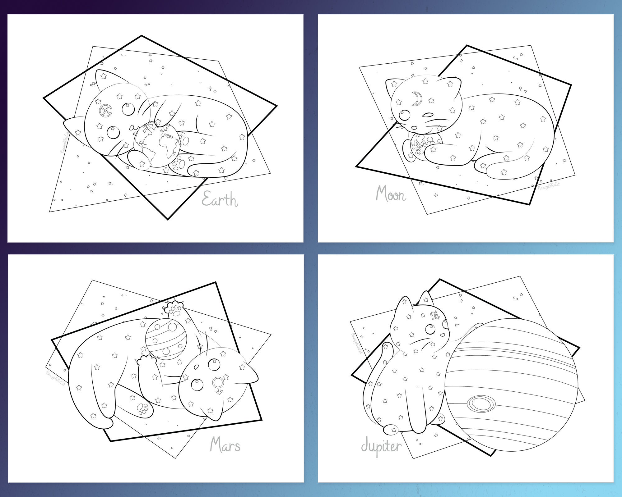 Solar System Cats Coloring Pages - Etsy