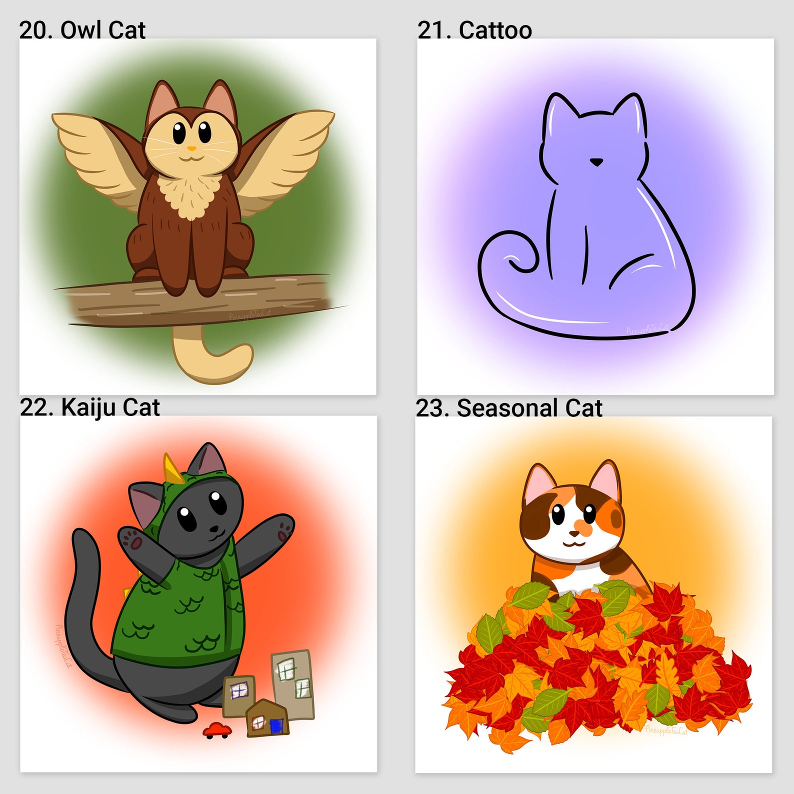 Cat Drawings 5x5 Art Prints Catober 2020 Prompts Days 16-31 - Etsy