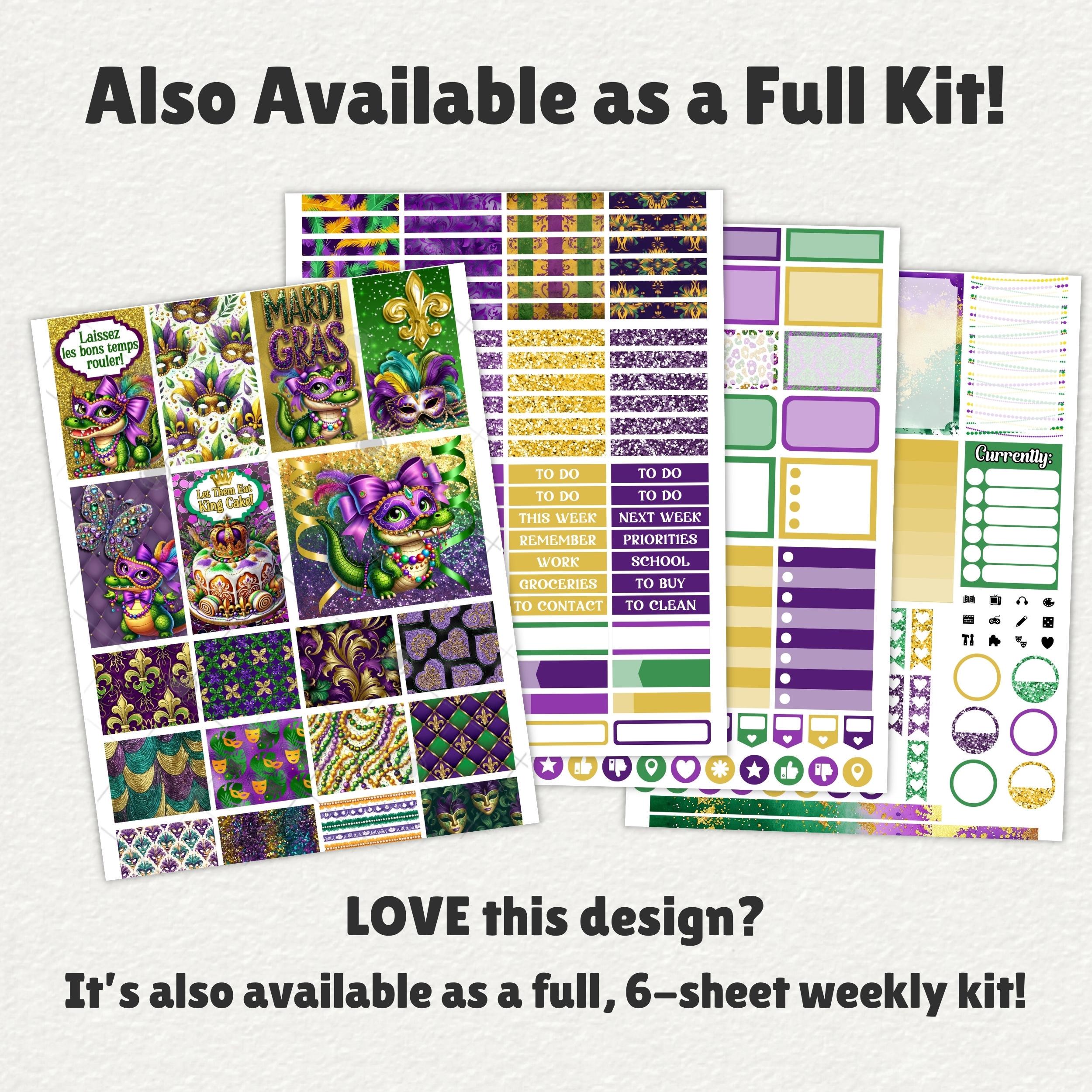Printable Stickers for Classic Happy Planner - Mardi Gras Alligator ...