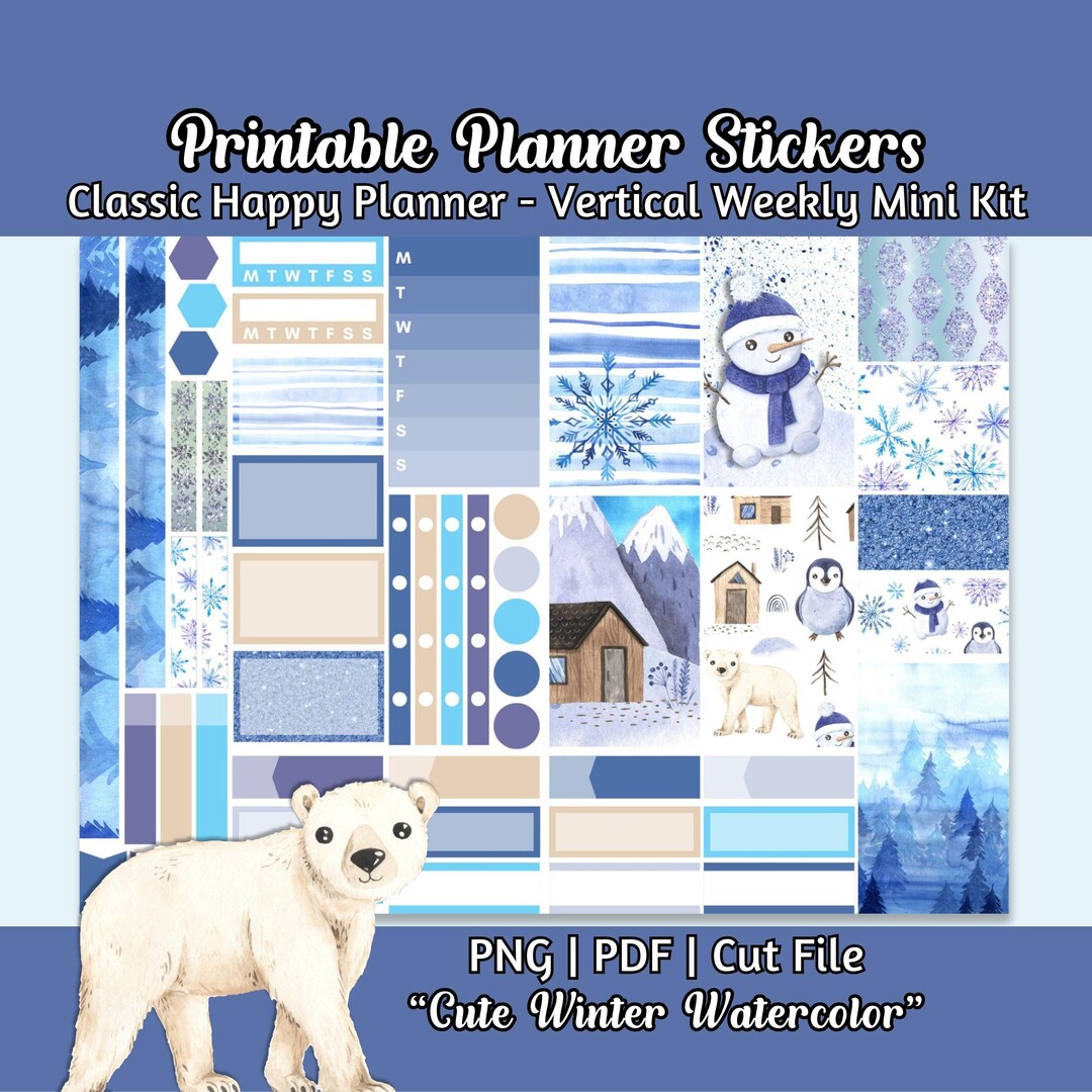 Printable Planner Stickers - Winter Arctic Animals Vertical Weekly Kit ...