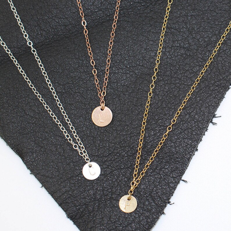 CIRCLE DISC INITIAL Necklace // Customizable - Small Personalized Charm ...