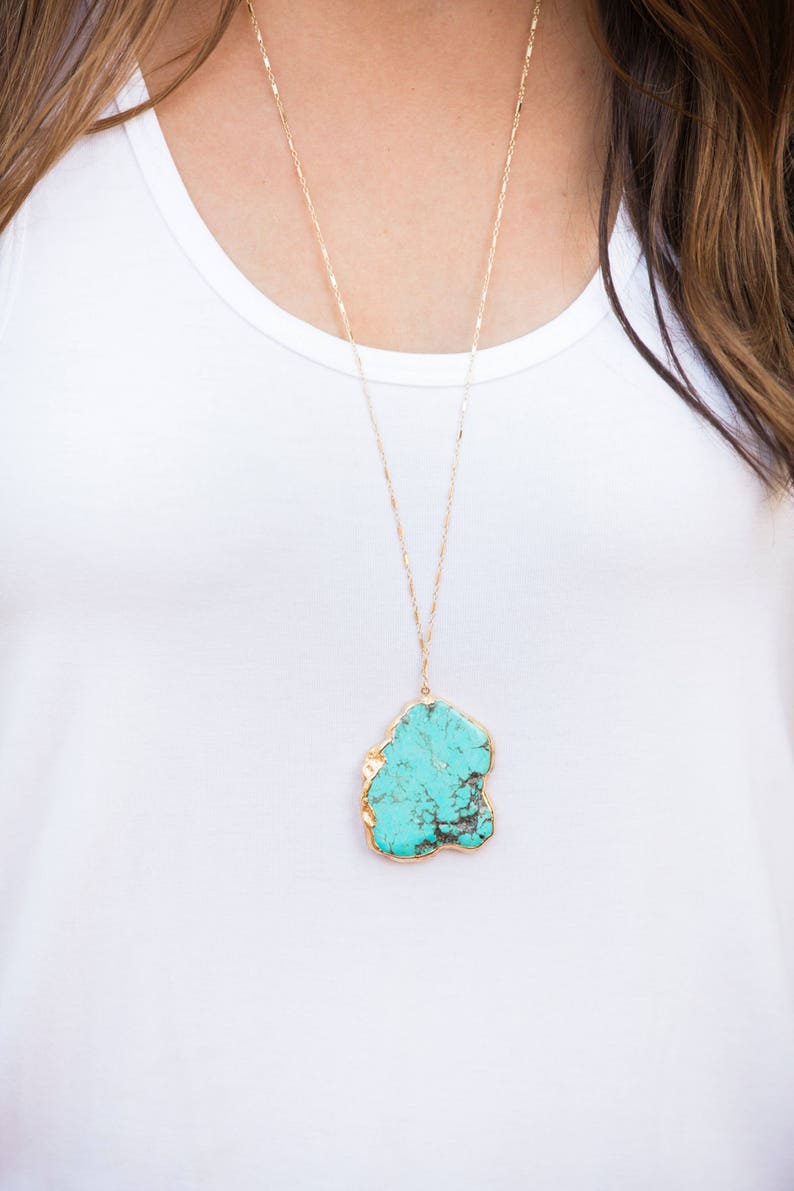 TURQUOISE PENDANT NECKLACE // Long Turquoise Stone Necklace - Etsy