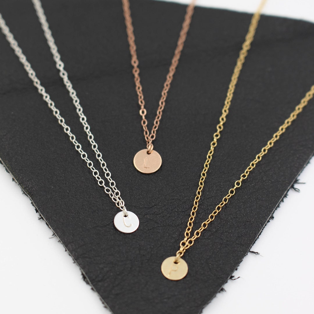 CIRCLE DISC INITIAL Necklace // Customizable - Small Personalized Charm ...