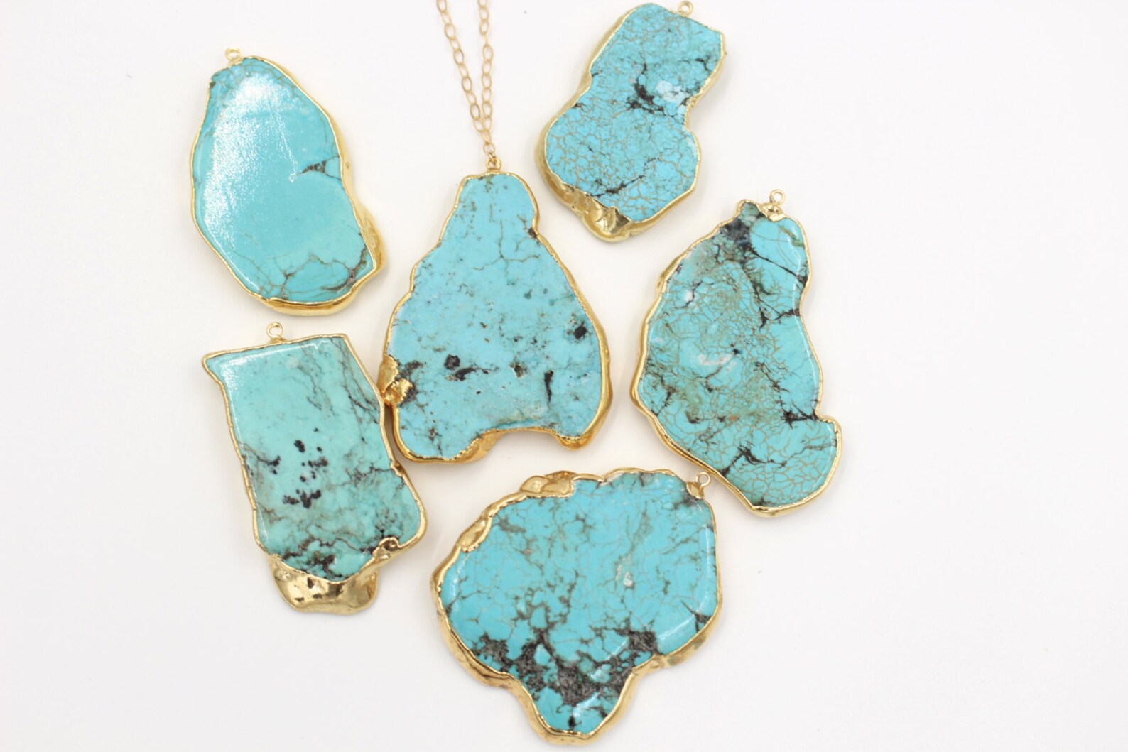 TURQUOISE PENDANT NECKLACE // Long Turquoise Stone Necklace - Gold ...