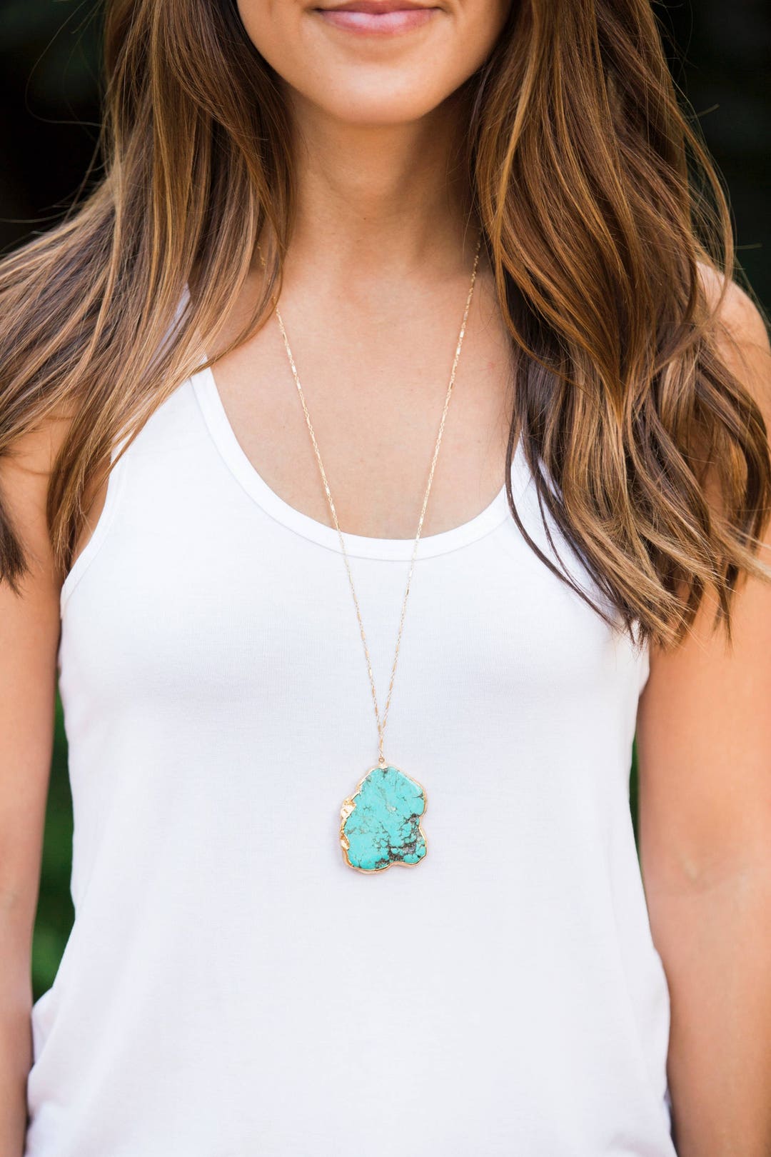 TURQUOISE PENDANT NECKLACE // Long Turquoise Stone Necklace - Gold ...