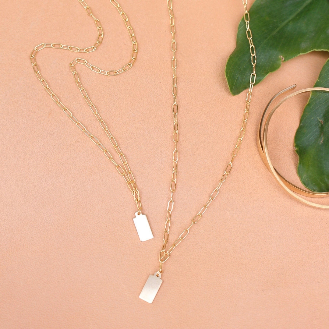 LINK TAG NECKLACE / 14K Gold Filled Charm Necklace - Customizable ...