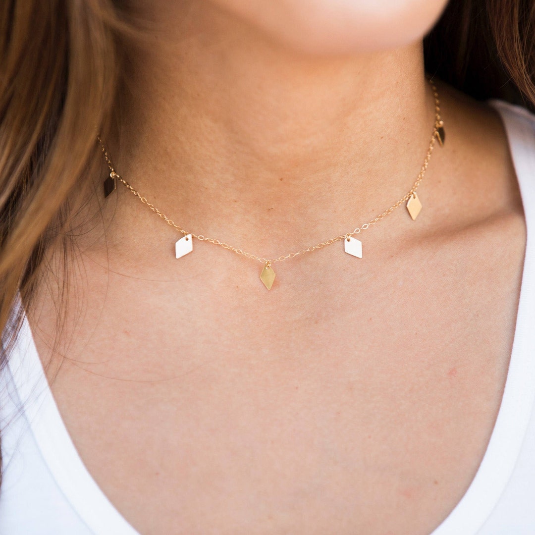 GOLD DIAMOND CHARM Necklace // Delicate Dangle Charm Necklace - Choker ...