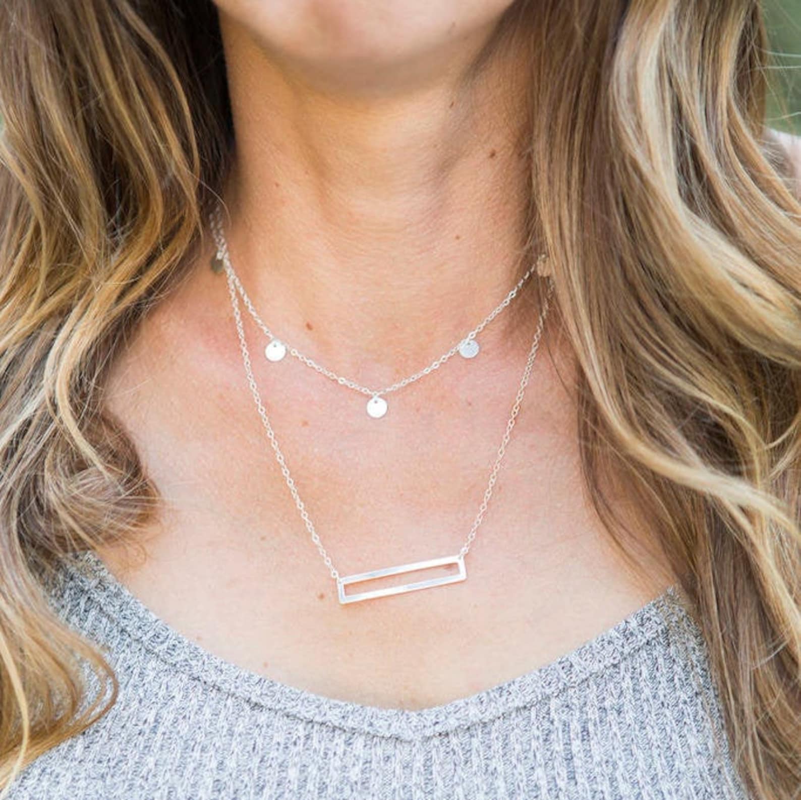 RECTANGLE OUTLINE NECKLACE // Modern Geometric Necklace Gold - Etsy