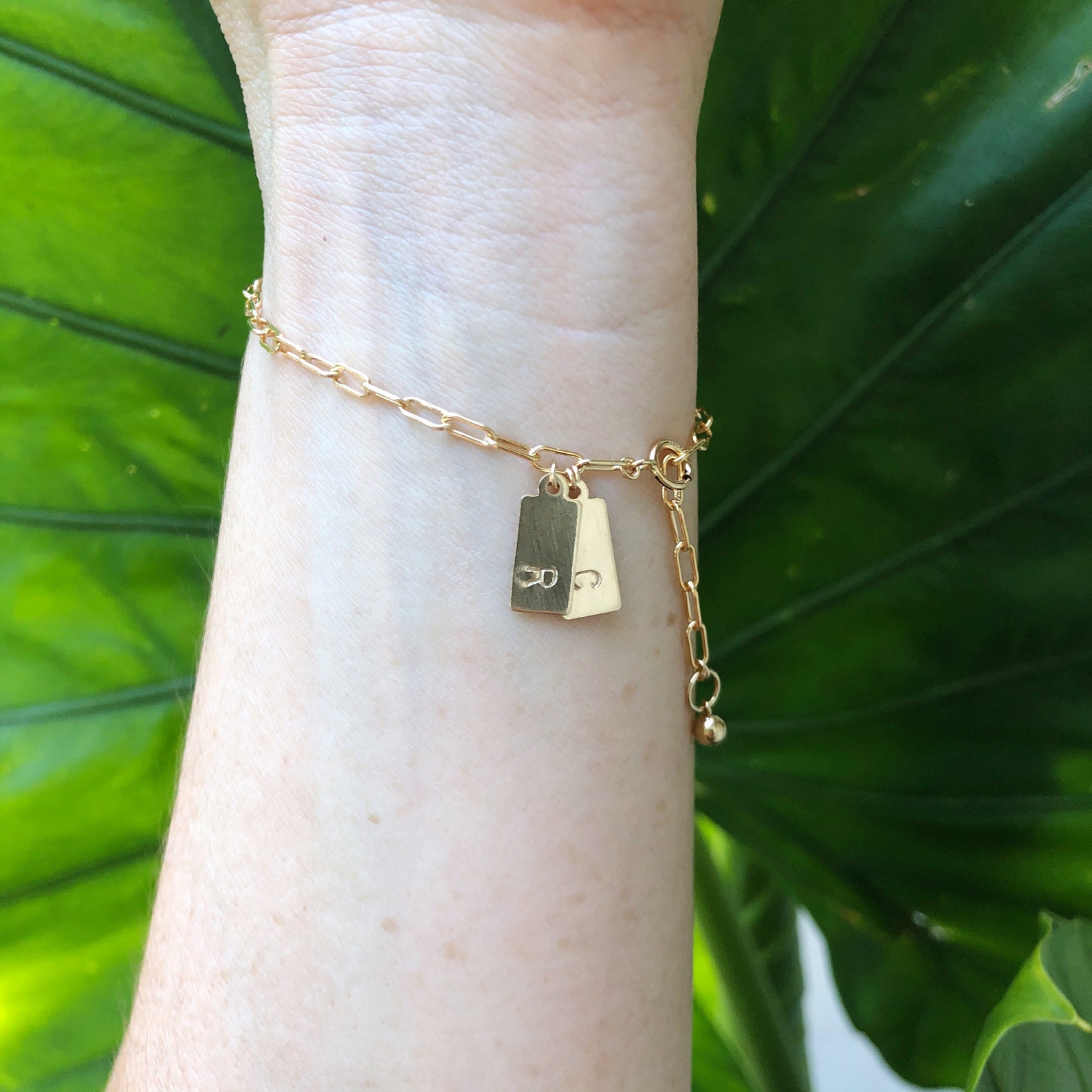 LINK TAG BRACELET / Gold Drawn Link Chain Bracelet Gold Tag | Etsy