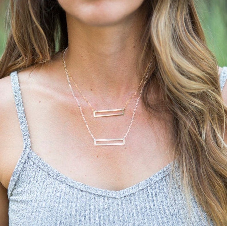 RECTANGLE OUTLINE NECKLACE // Modern Geometric Necklace - Gold Filled ...