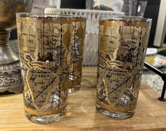 Vintage Highball World Map Glasses Set of 4 - Etsy