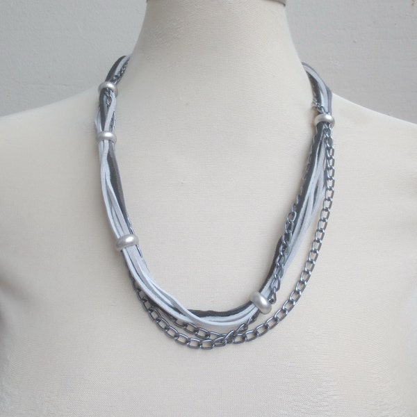 Leather and Chain Necklace - Etsy