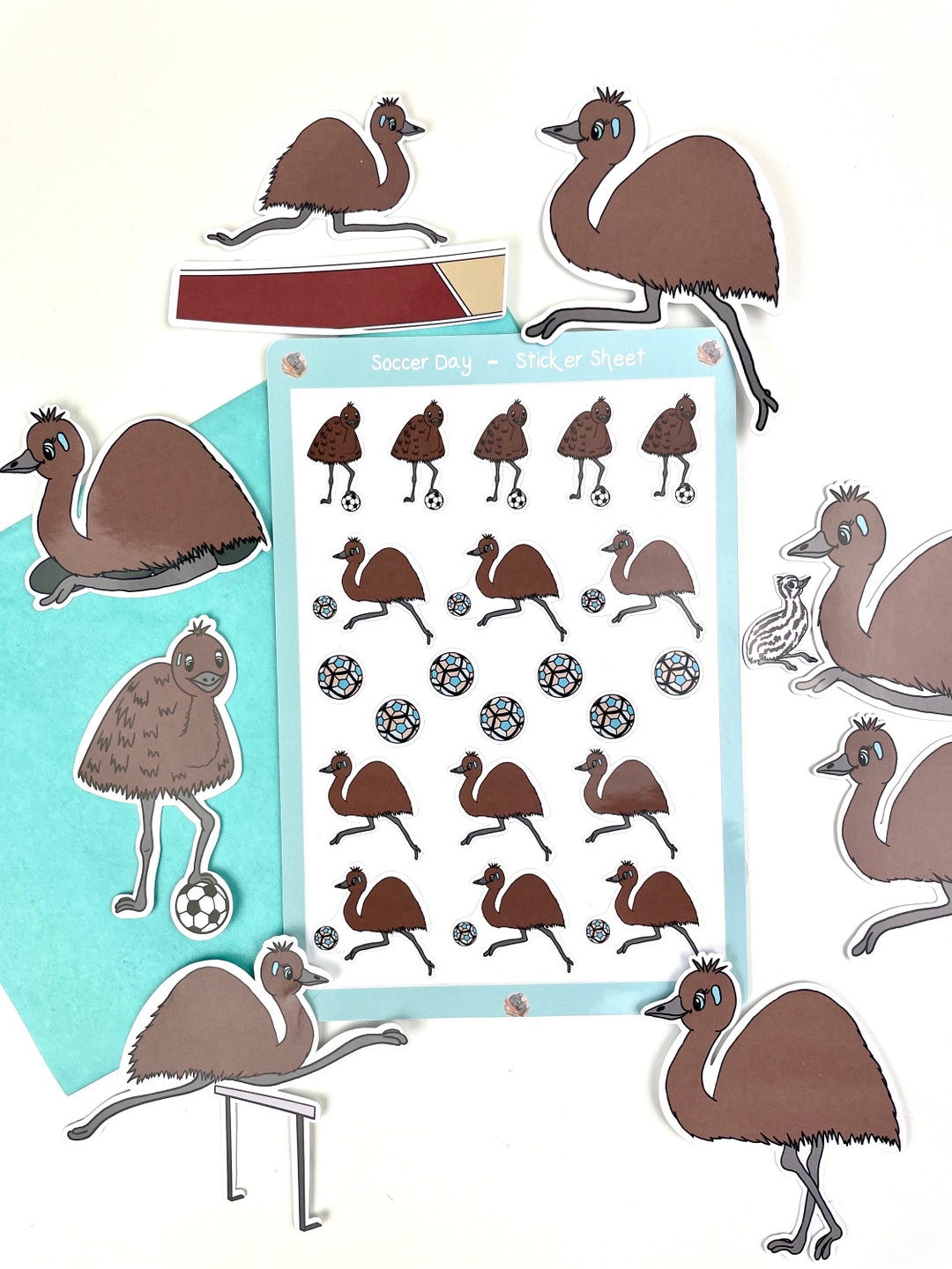 Sticker Bundle of Emu Playing Soccer Ez the Emu Australian Animal ...
