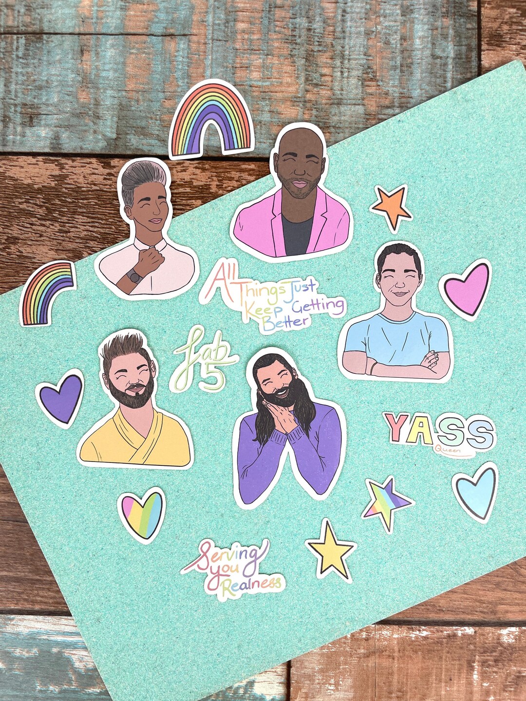 Queer Eye Fan Art Sticker Pack of JVN, Bobby, Tan, Karamo, Antoni 18 ...