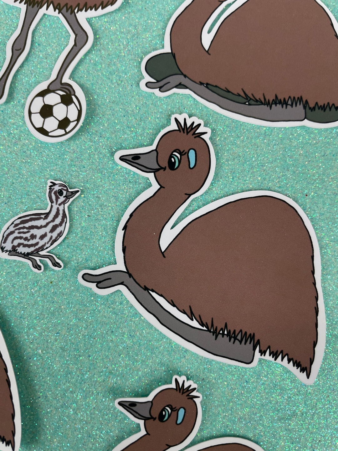 Sticker Pack of Emus Playing Soccer or Football, Athletics and Hatching ...