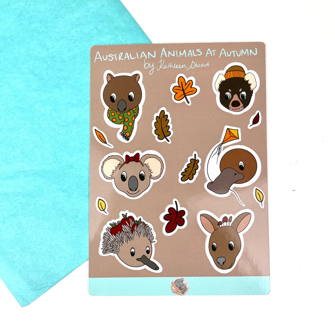 Autumn Aussie Animal Sticker Sheet – Koala, Wombat, Platypus, Tassie ...