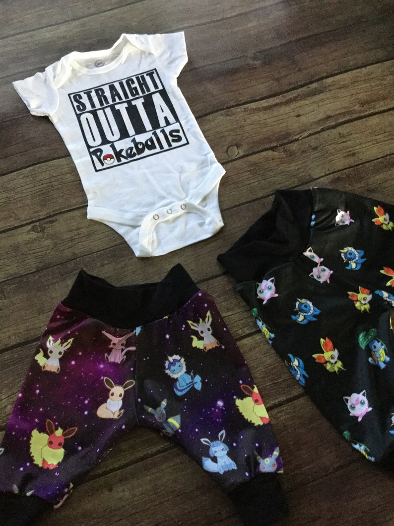 Custom Pokemon Onesie & Cuff Pants Bummies Set Baby Shower | Etsy