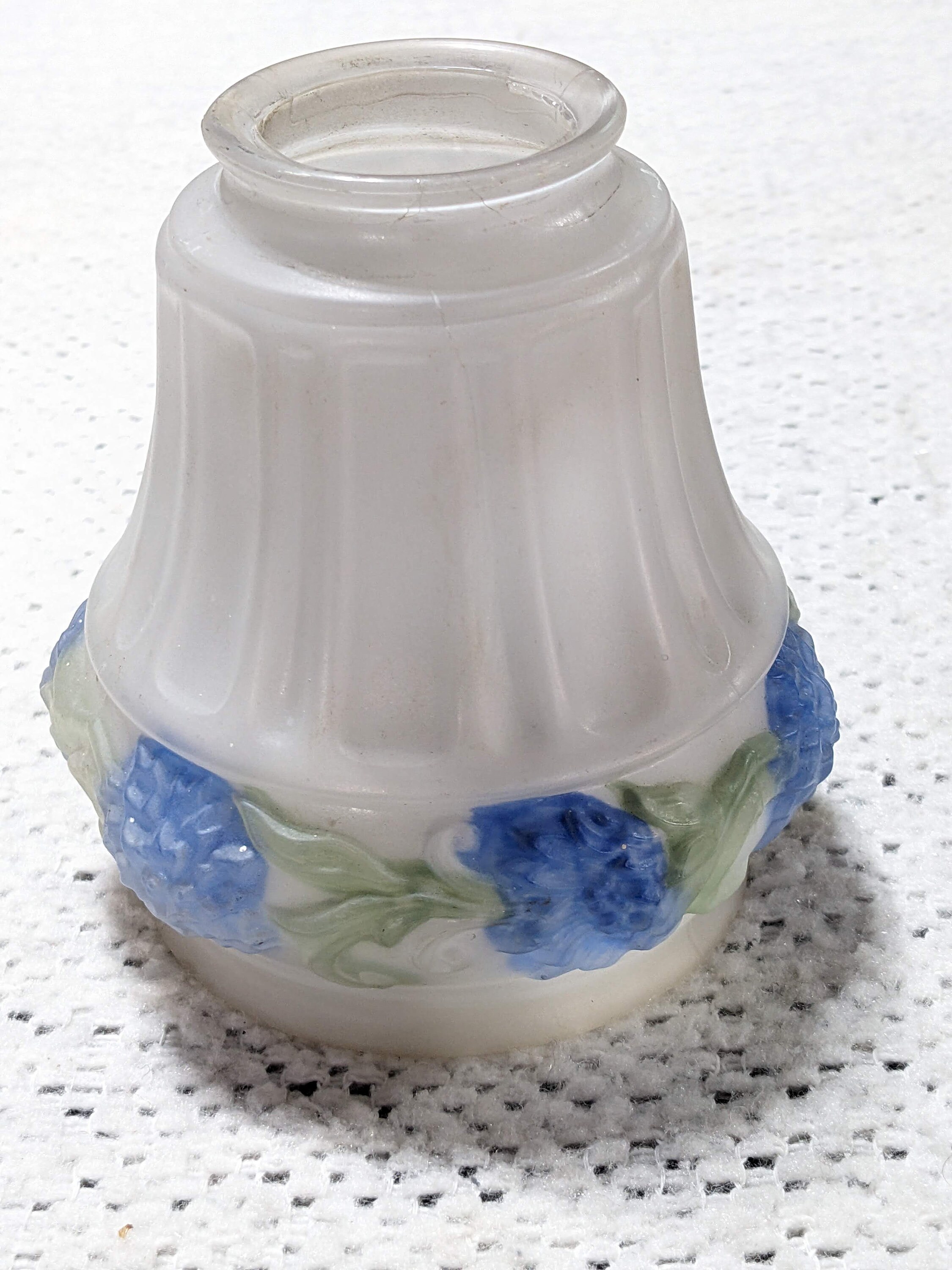 Vintage Frosted Glass Lamp Shade Reverse Hand Painted Blue Flowers With ...
