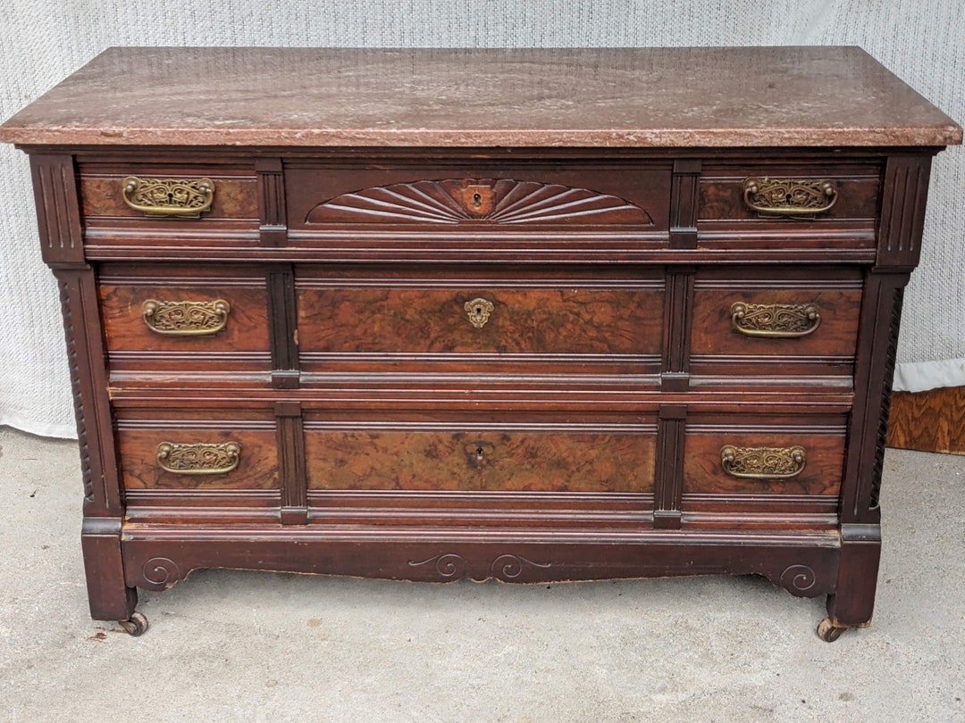 Antique 5-drawer Eastlake Dresser With Marble Top Ornate - Etsy