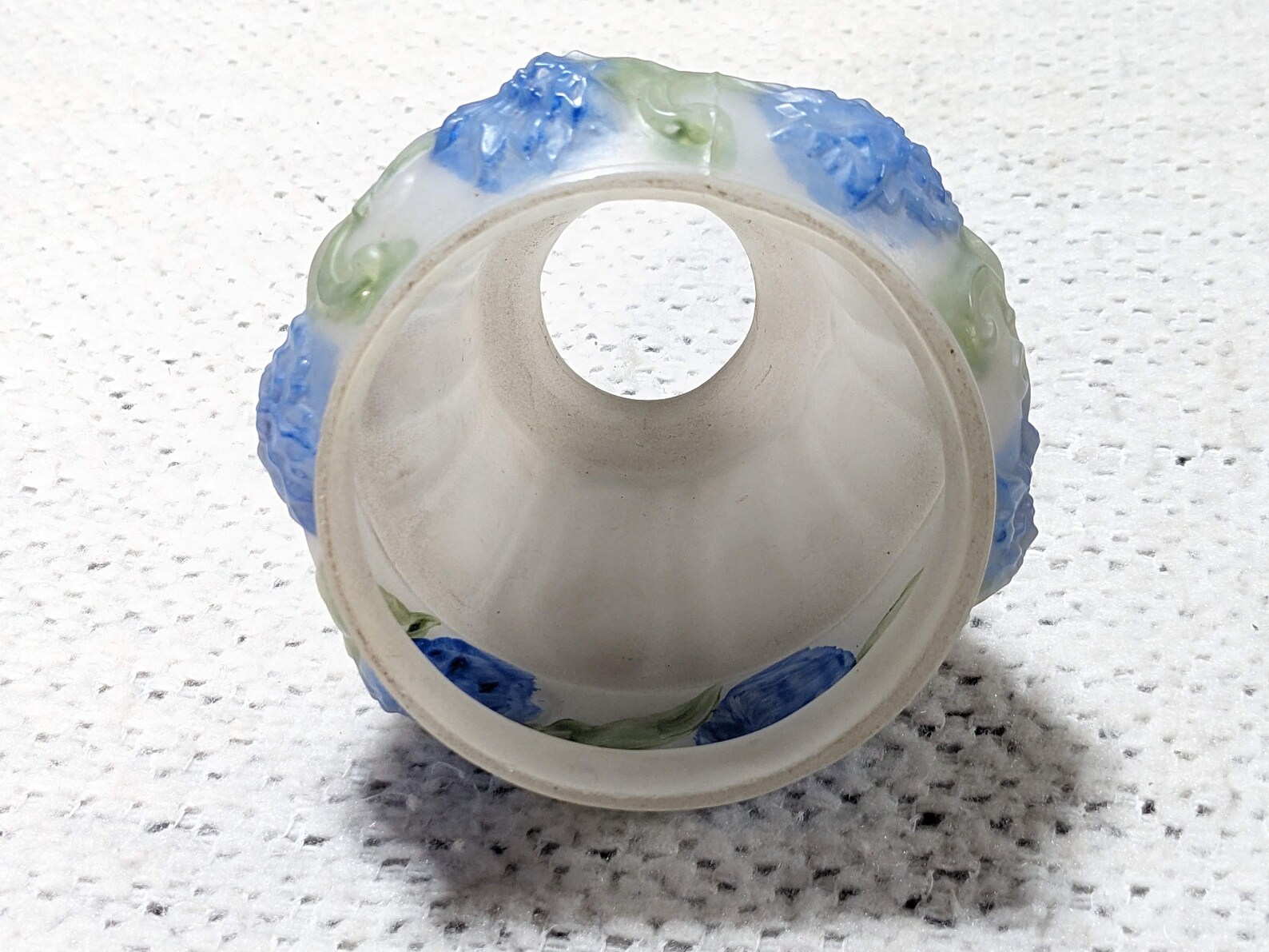 Vintage Frosted Glass Lamp Shade Reverse Hand Painted Blue Flowers With ...