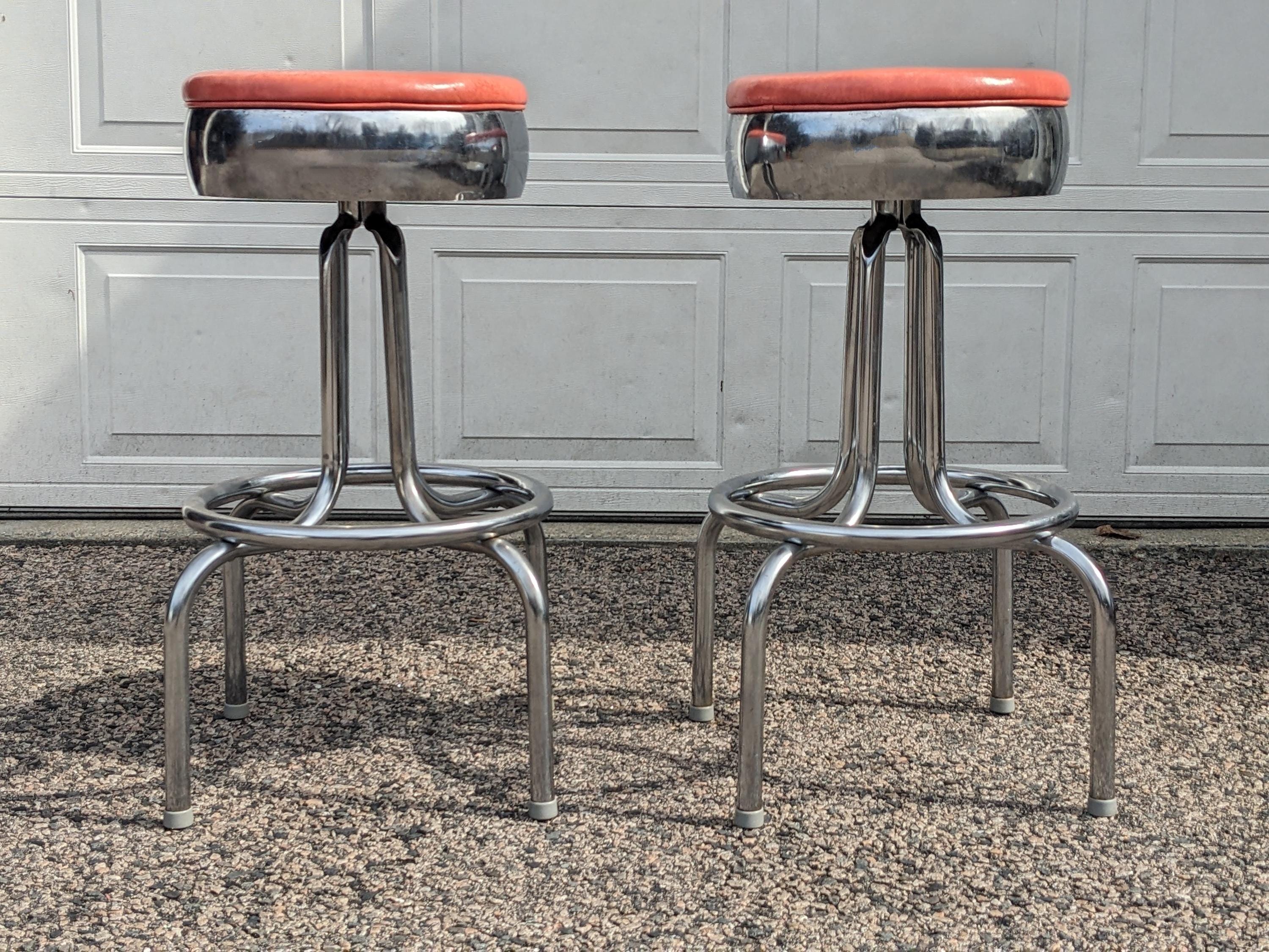 Pair of Vintage 1950s Bubble Chrome & Orange Vinyl Diner Swivel Stools ...